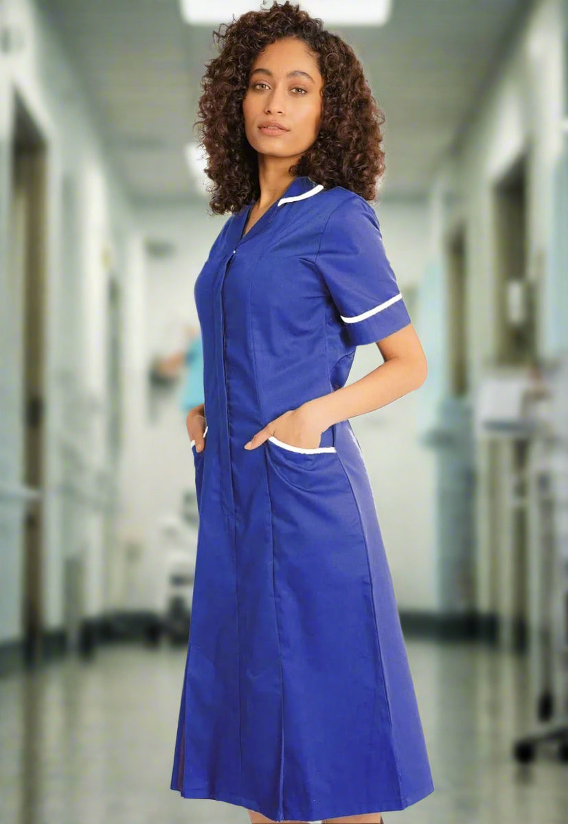 NCLD - Royal Blue Nurse Dress (White Trim) – The Staff Uniform Company
