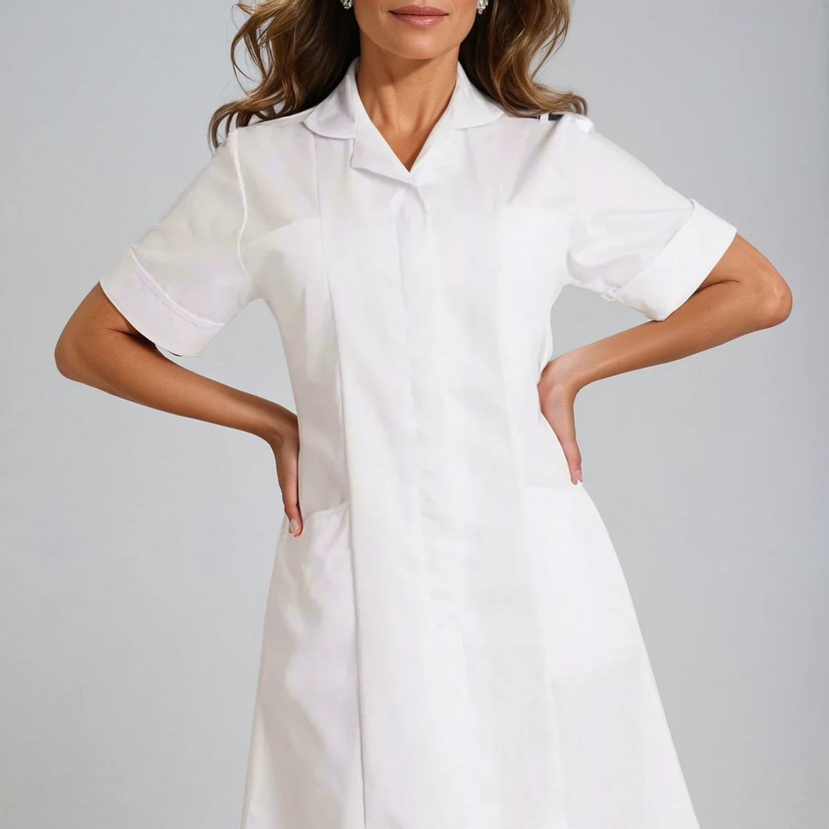 White Nurse Dress with Epaulette Loops | NHS Healthcare Uniform – The ...